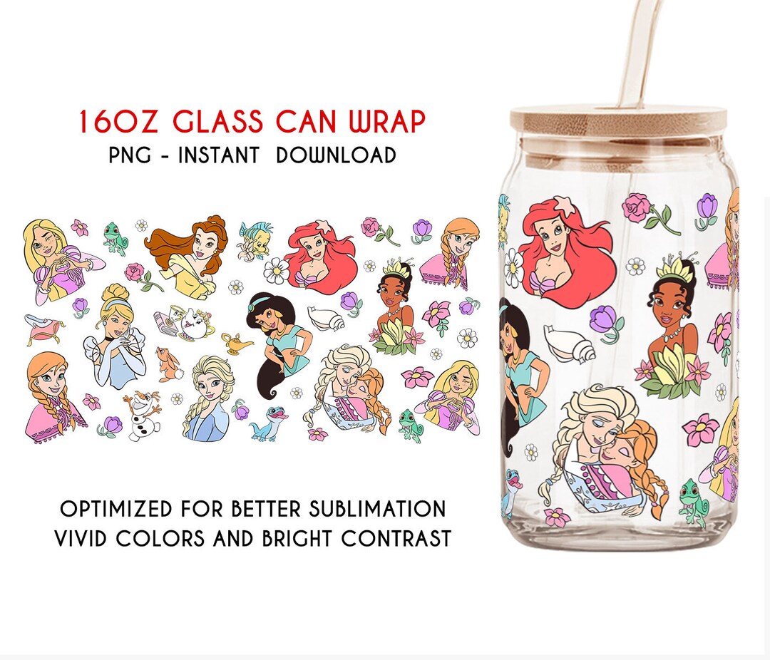 Princess Can Glass Wrap Png, 16oz Libbey Can Glass, Princess Tumbler ...