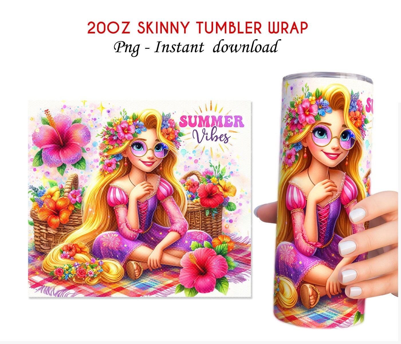 Rapunzel Princess Summer Vibes Tumbler, 20oz Skinny Tumbler, Tangled ...
