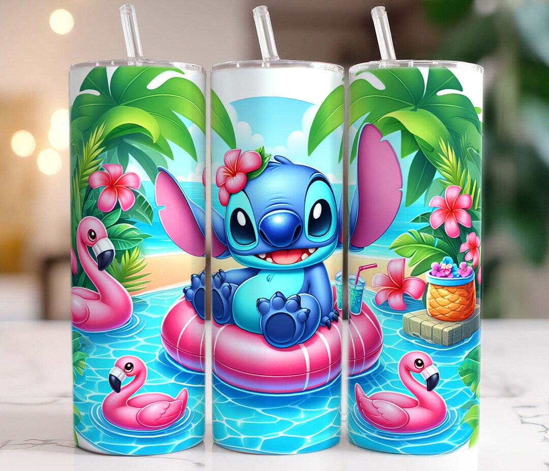 Stitch Pool Tumbler Wrap, Summer Pool Cartoon Tumbler, Pool Tumbler ...
