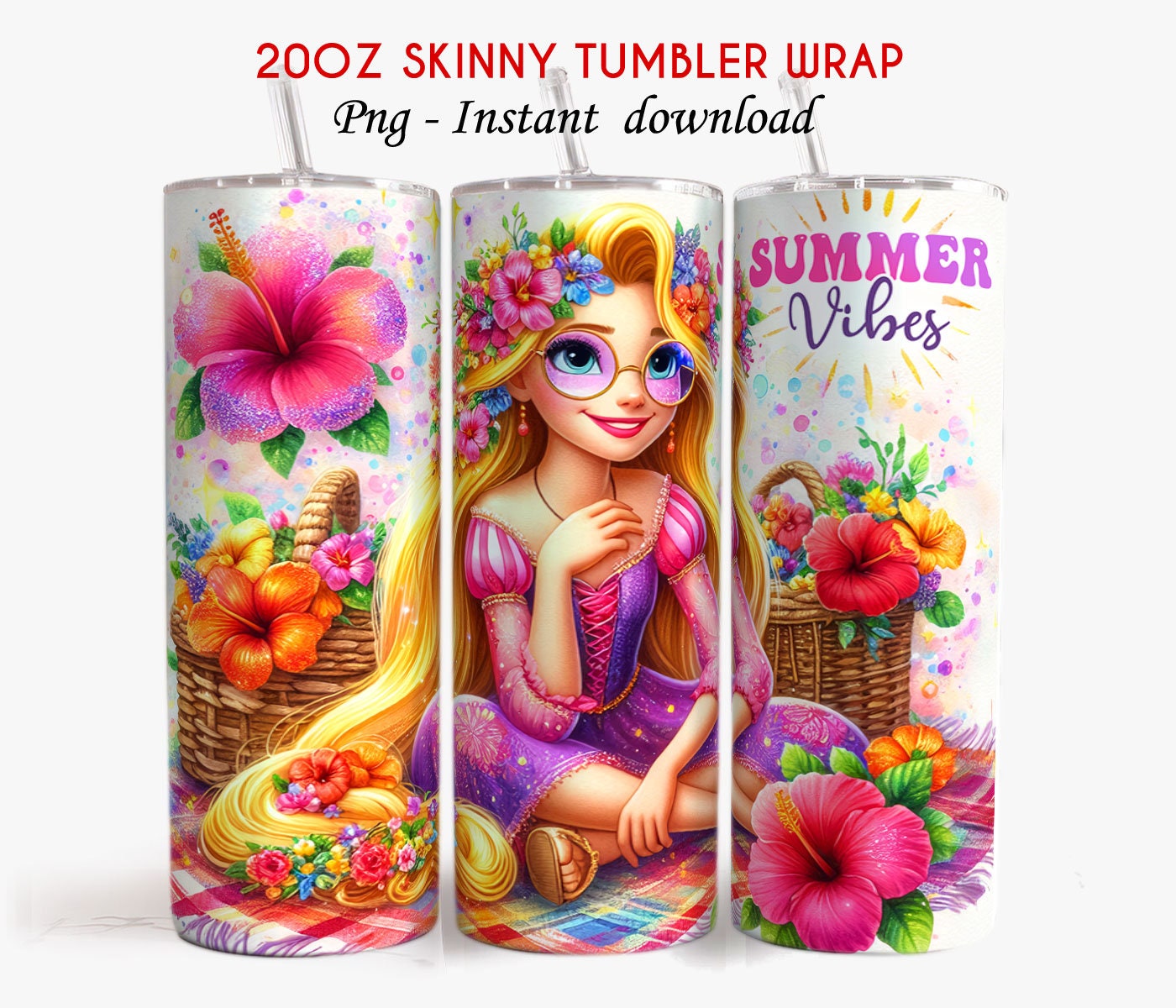 Rapunzel Princess Summer Vibes Tumbler, 20oz Skinny Tumbler, Tangled ...