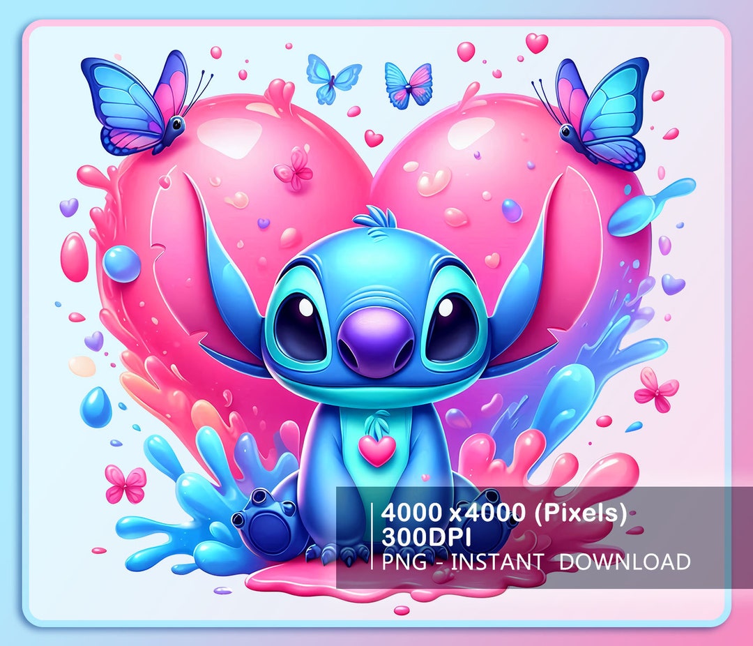 Cartoon Heart Shape Floral Summer Design Png, Stitch Floral Png, Summer ...