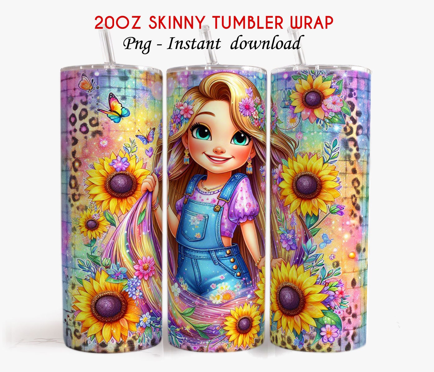 Tangled Princess Floral Tumbler Wrap, 20oz Skinny Tumbler, Princess ...