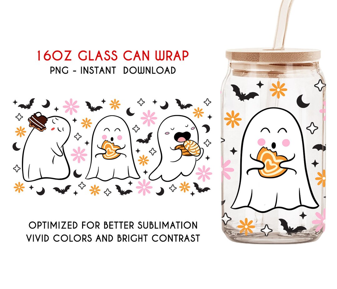 Pantasmas Ghost Png, Spooky Conchas PNG, 16oz Libbey Glass Can ...