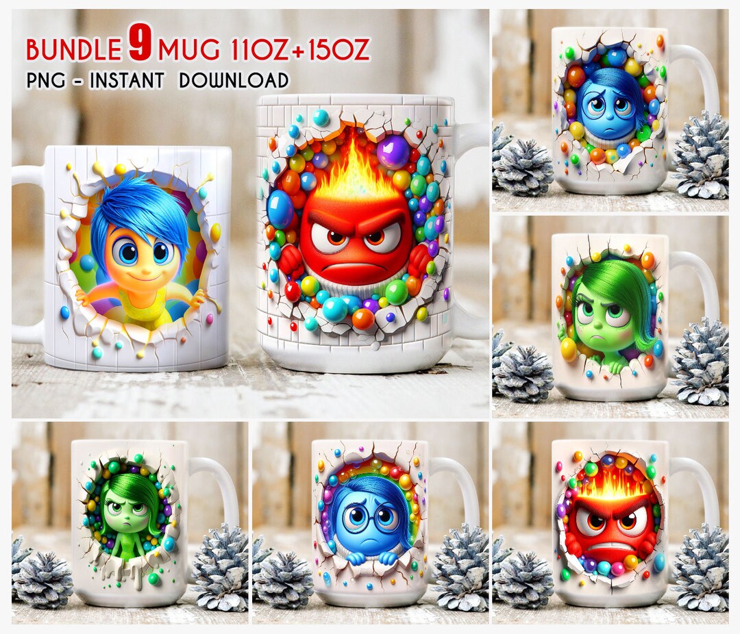 Bundle 3D Mug Inside Out 2 Wrap, 11oz 15oz Inside Out Mug, Mug Wrap ...