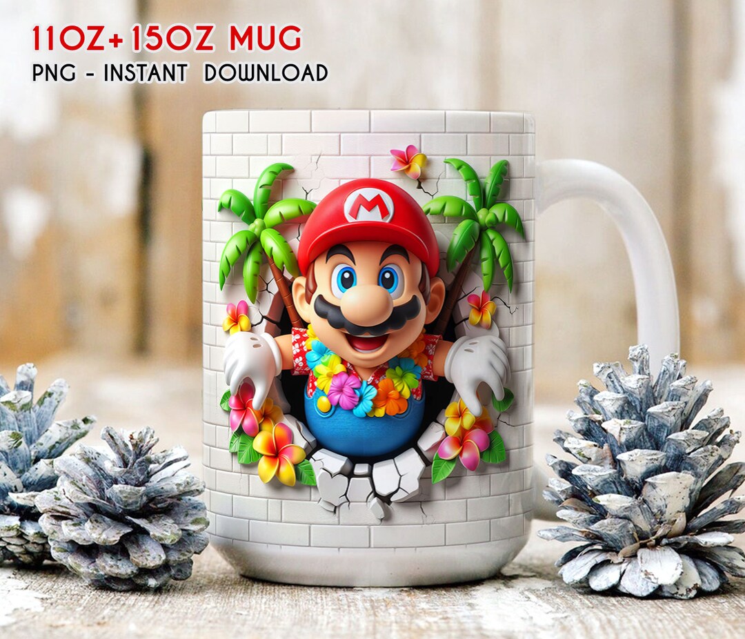 3D Mario Mug Wrap, Summer Mario Mug Png, 11oz 15oz Mug, Mug Sublimation ...