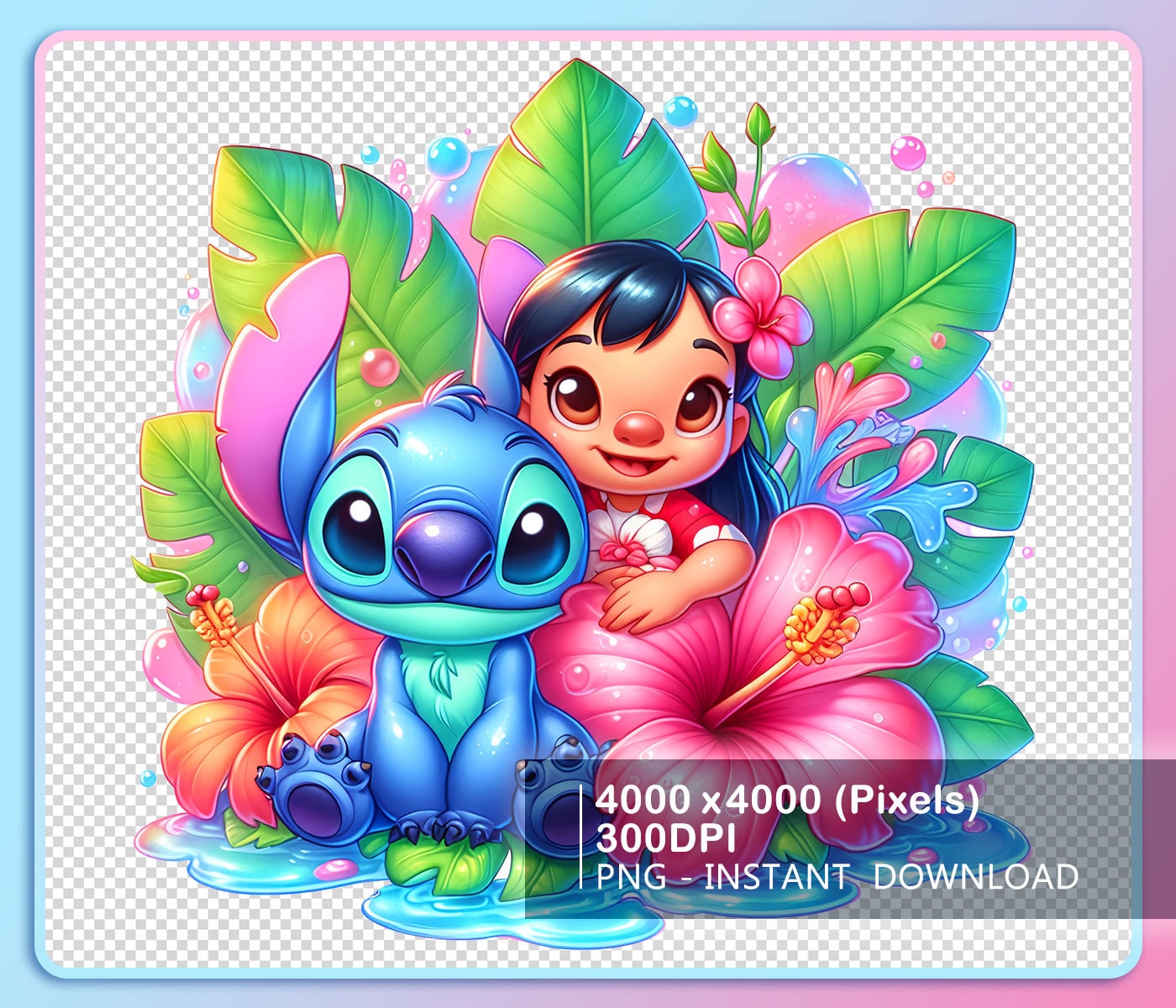 Lilo Stitch Summer Vibes Acuarela Splash Png, Stitch Floral Png ...