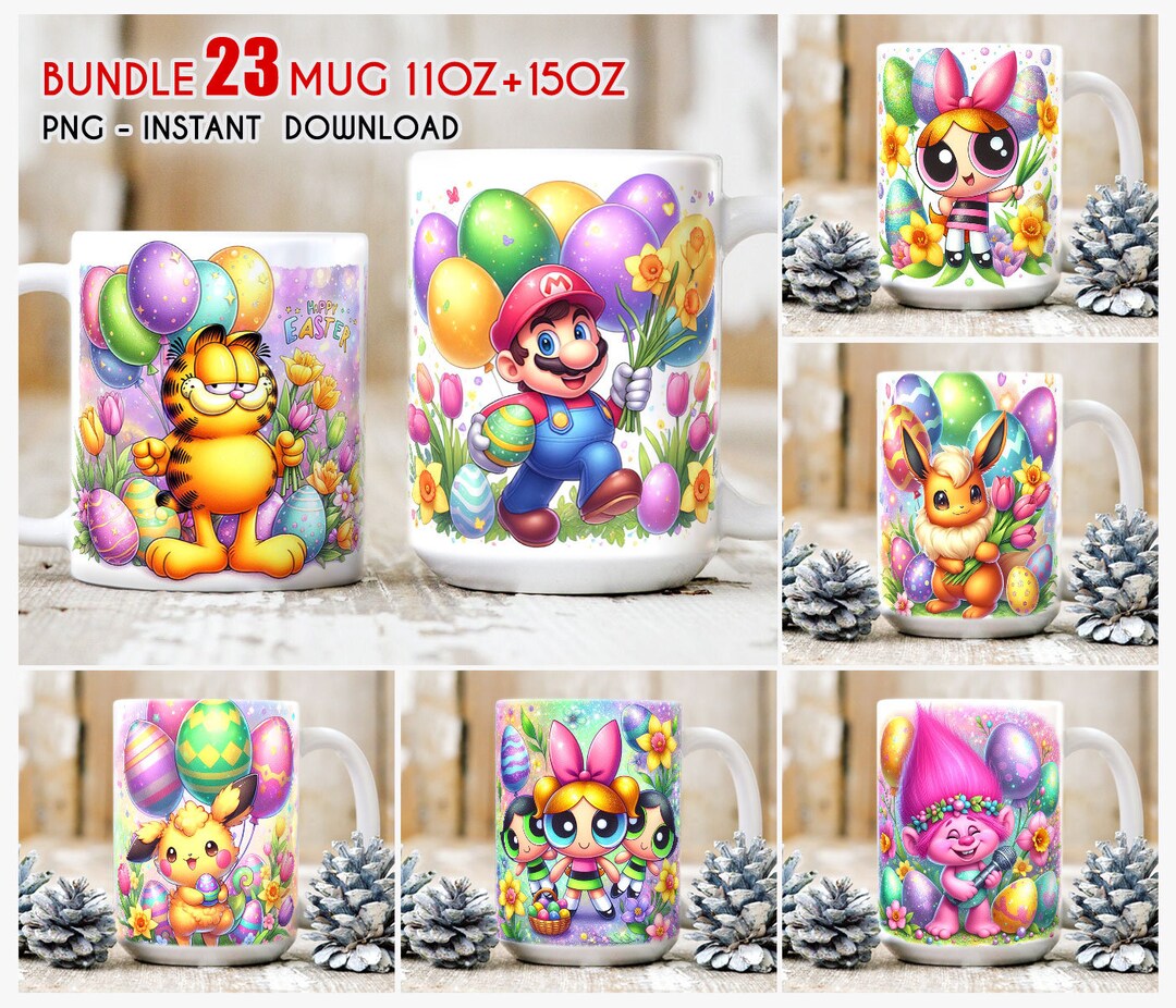 Bundle 23 Mario Easter Mug Png, Cartoon Easter Mug,11oz 15oz Mug, Full ...