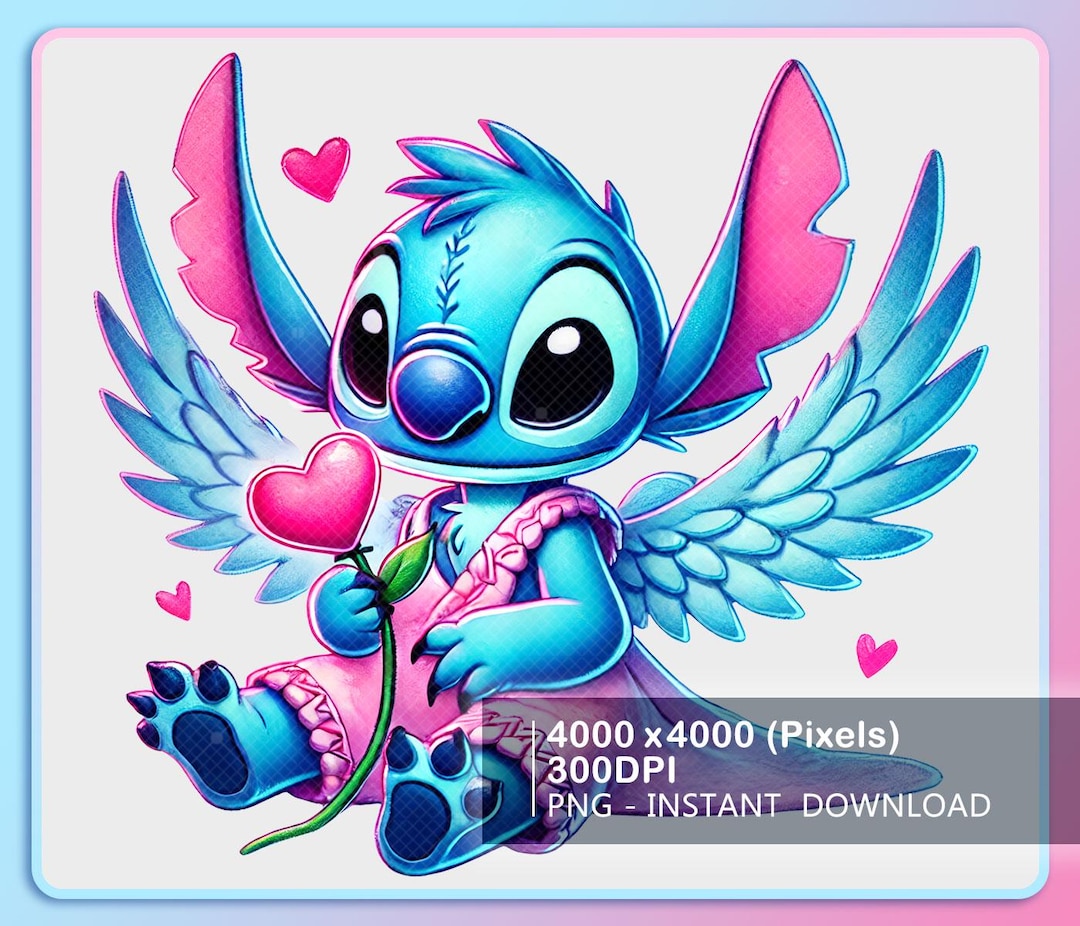 Stitch Cupid Valentine Cartoon Png, Pink Valentine Cartoon Character ...