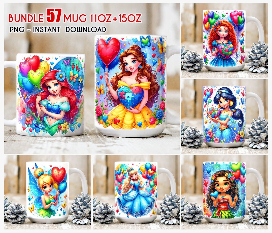 Princess Autism Tumbler Wrap PNG, 11oz 15oz Mug Wrap, Autism Awareness ...