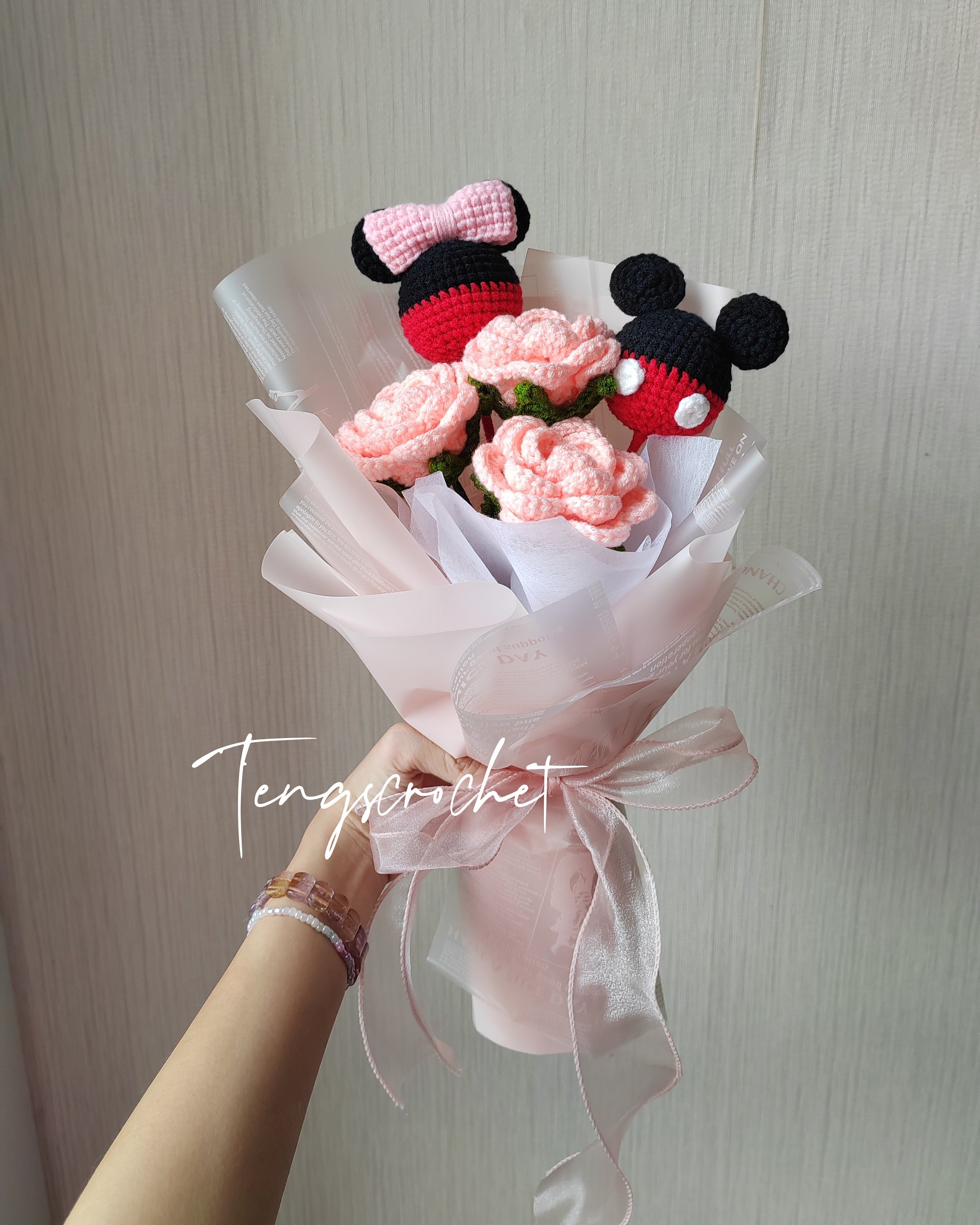 Finished Crochet Mickey Minnie Rose Flowers Bouquet - Etsy