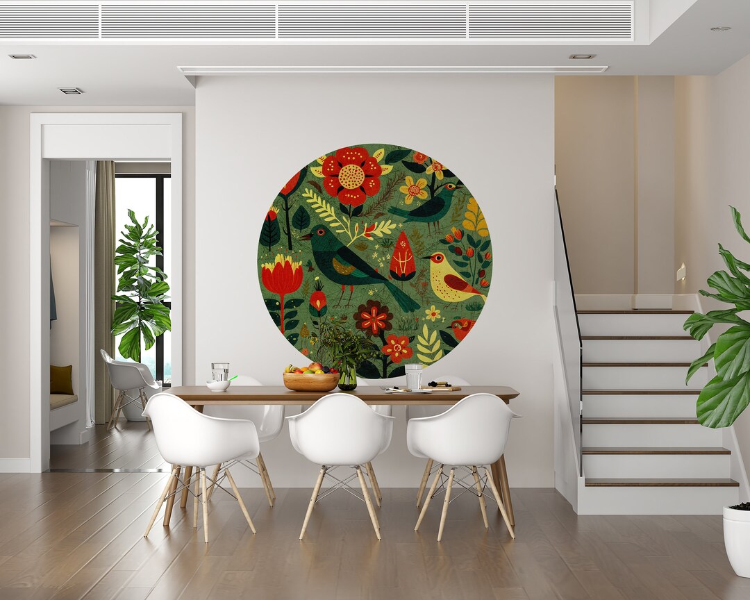 Birds Circle Wall Sticker, Removable Circle Decal, Round Wall Decor ...
