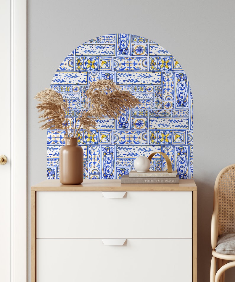 Portuguese Tiles Wall Decal, Peel and Stick Arch Wallpaper, Headboard ...