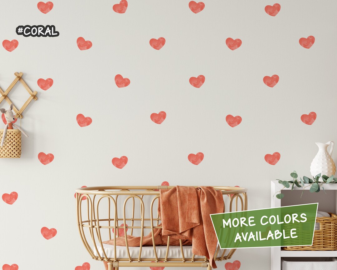 50 Heart Shape Wall Stickers for Kids’ Bedroom, Nursery, Playroom ...