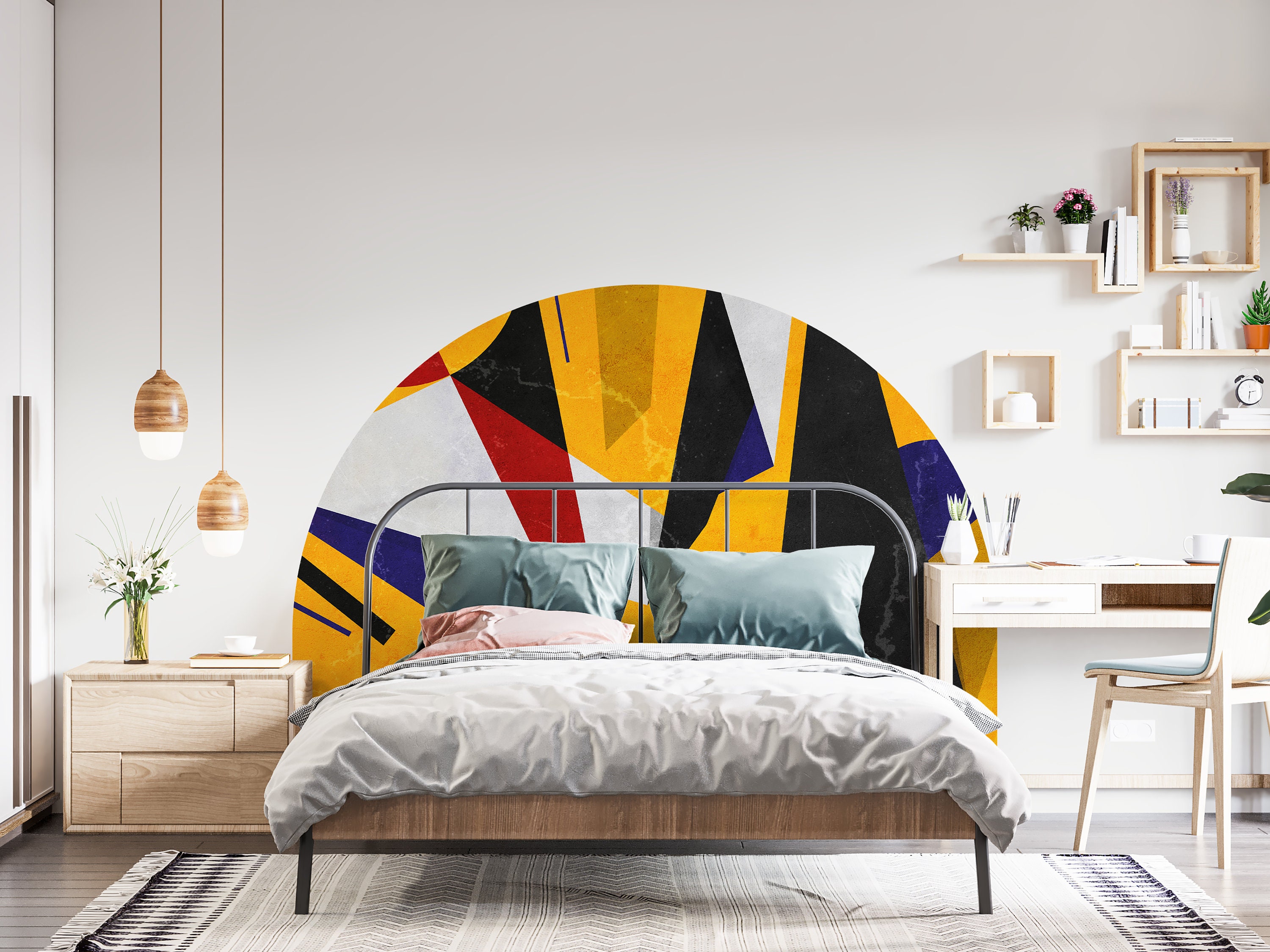 Arch Headboard Wall Decal, Removable Bed Arch Sticker, Abstract ...