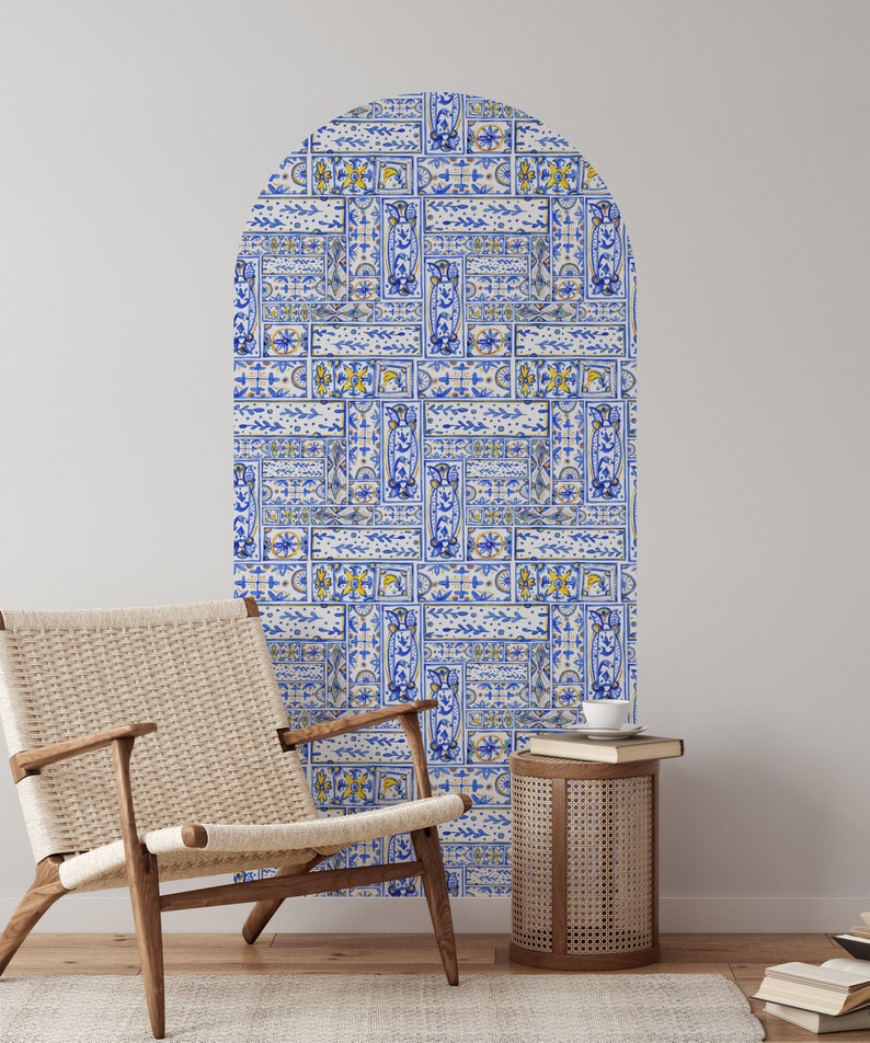 Portuguese Tiles Wall Decal, Peel and Stick Arch Wallpaper, Headboard ...