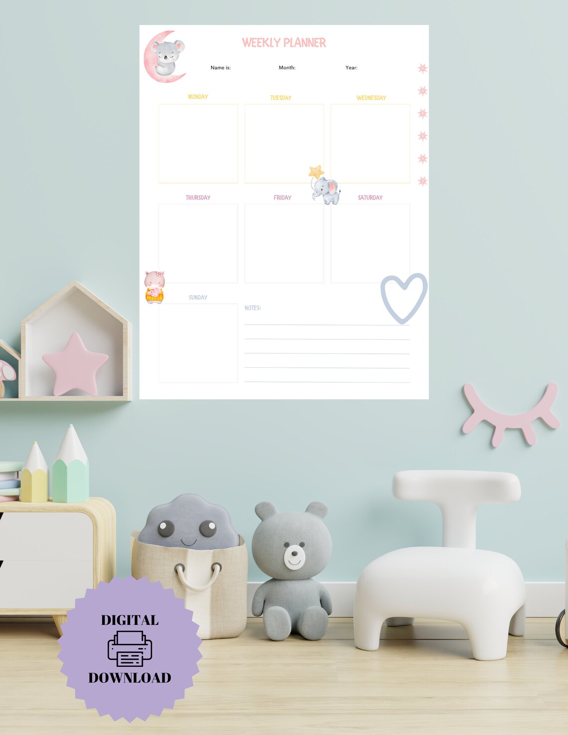Editable Planner Homeschool for Kids, Kids Weekly Planner, Kids Monthly ...