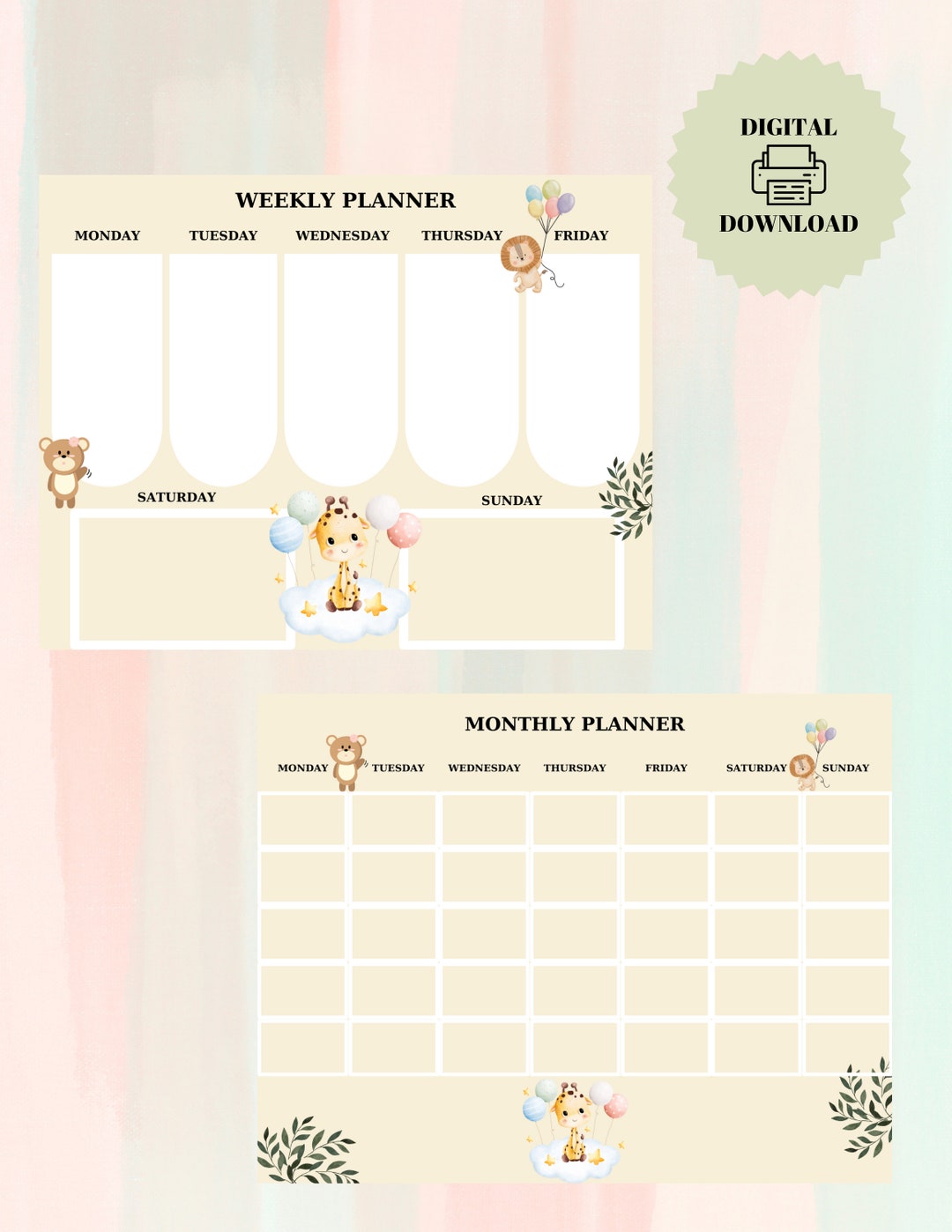 Kids Planner Bundle, Kids Weekly Planner, Kids Monthly Planner ...