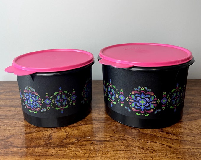 Rare Tupperware Pattern Kaliopi Fiesta Set - 2pc Stacking Canisters ...