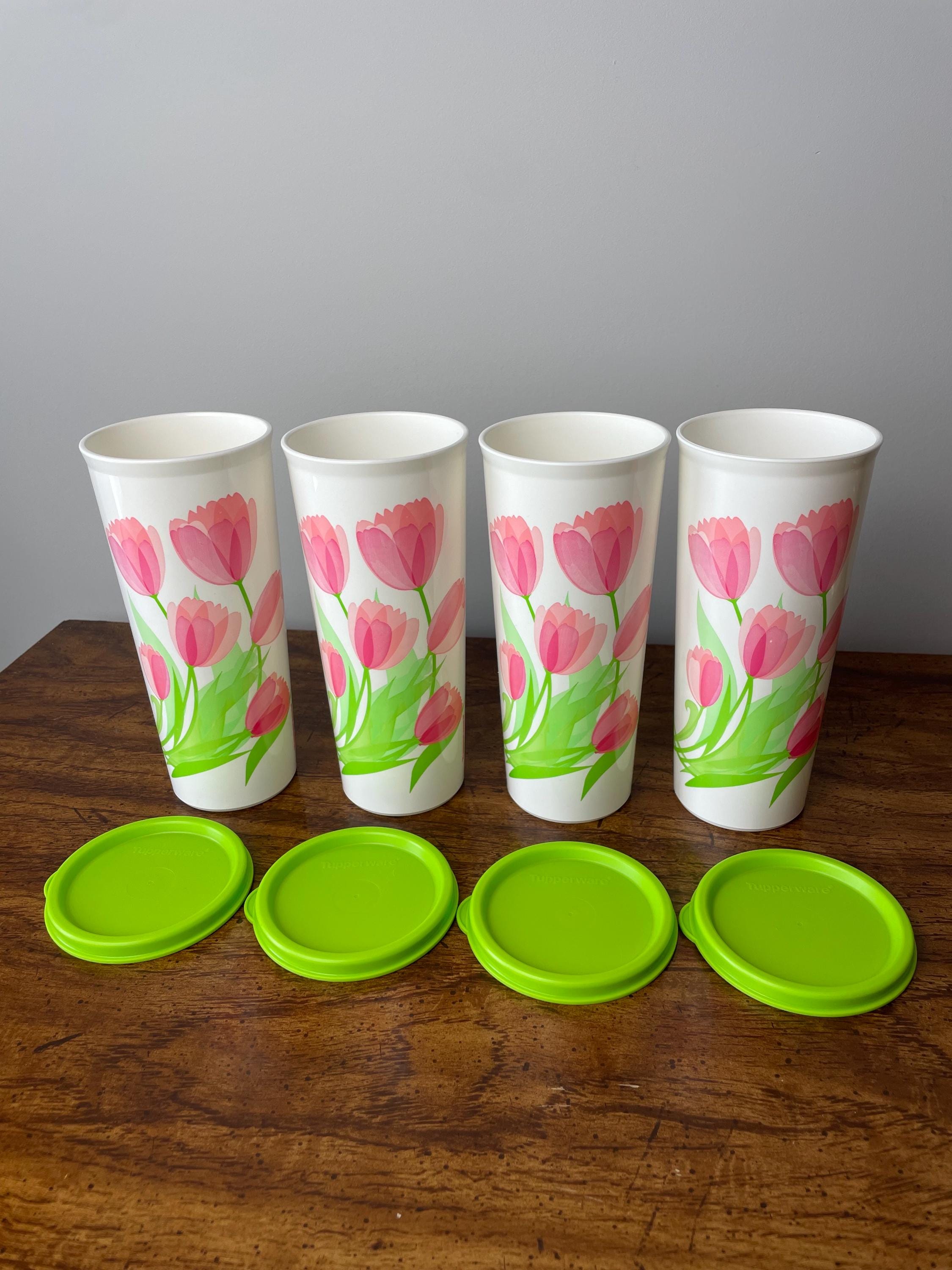 Rare 4pc Tupperware Springtime Pink Tulip 16oz Tumblers With Lids ...