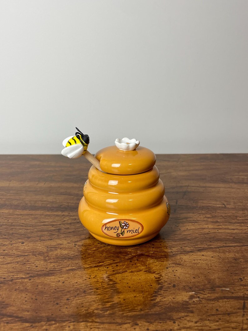 Vintage Beehive Honey Pot Ceramic Honey Miel With Wooden Dipper ...