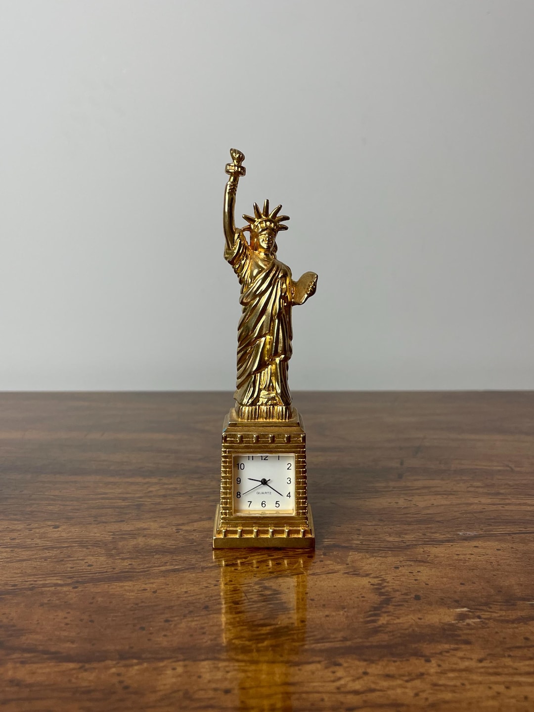 Vintage Gold Metal Statue of Liberty Table Clock Figurine | Miniature ...