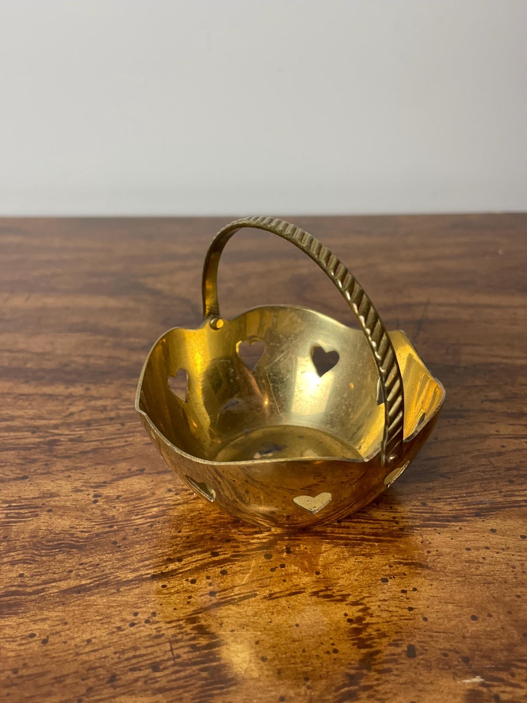 Vintage Brass Small Basket Centerpiece With Heart Cut-outs & Handle ...