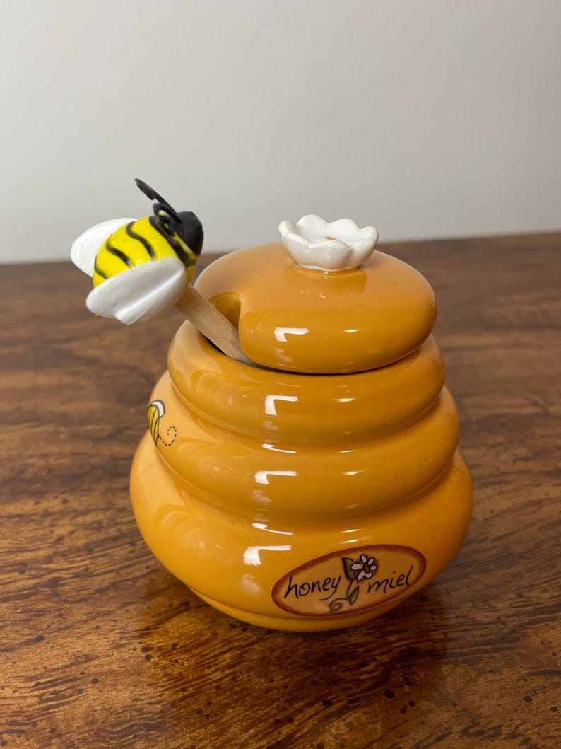 Vintage Beehive Honey Pot Ceramic Honey Miel With Wooden Dipper ...
