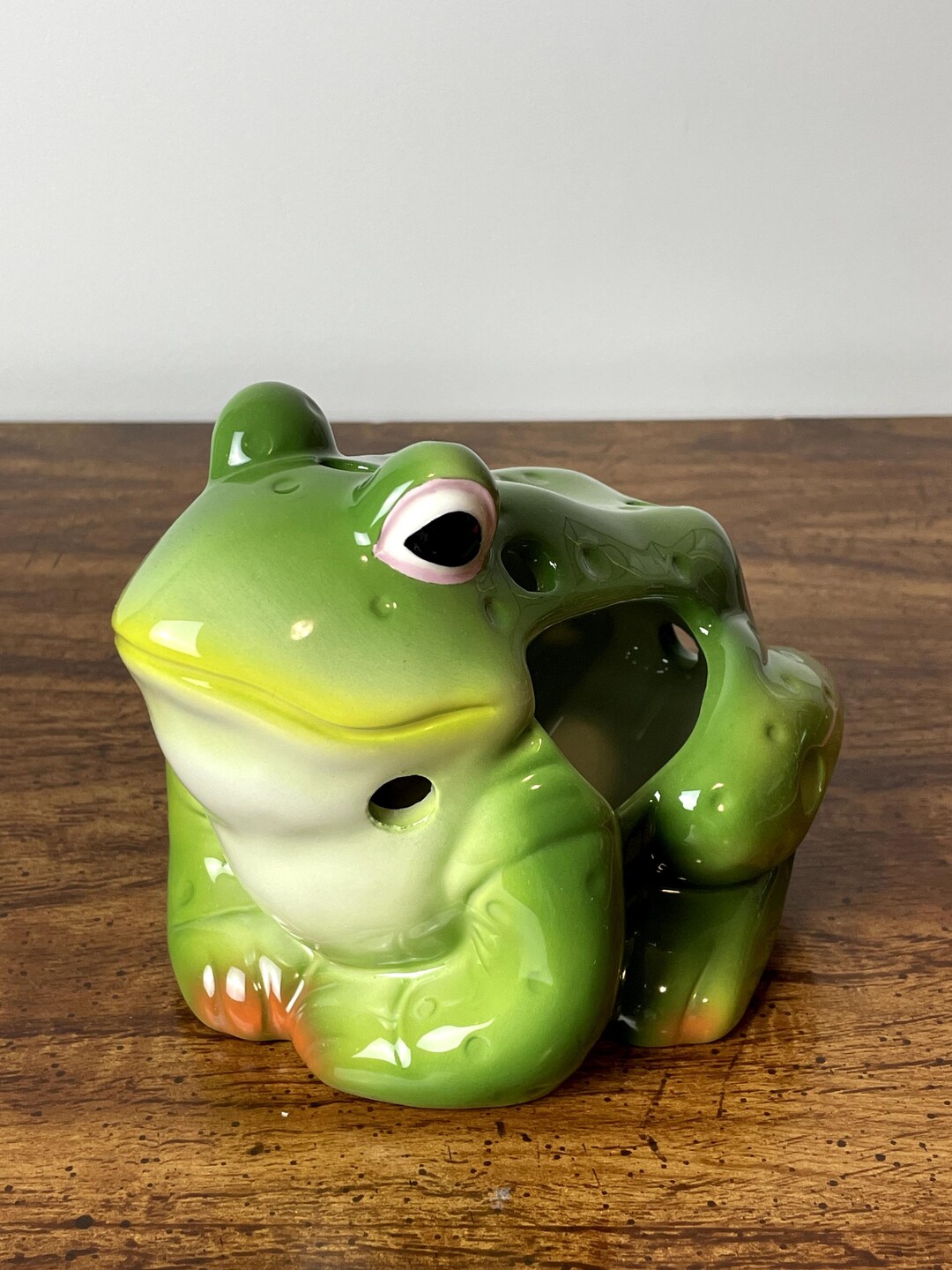 Vintage Ceramic Frog Lantern | Green Glazed Finish | Decorative Frog ...
