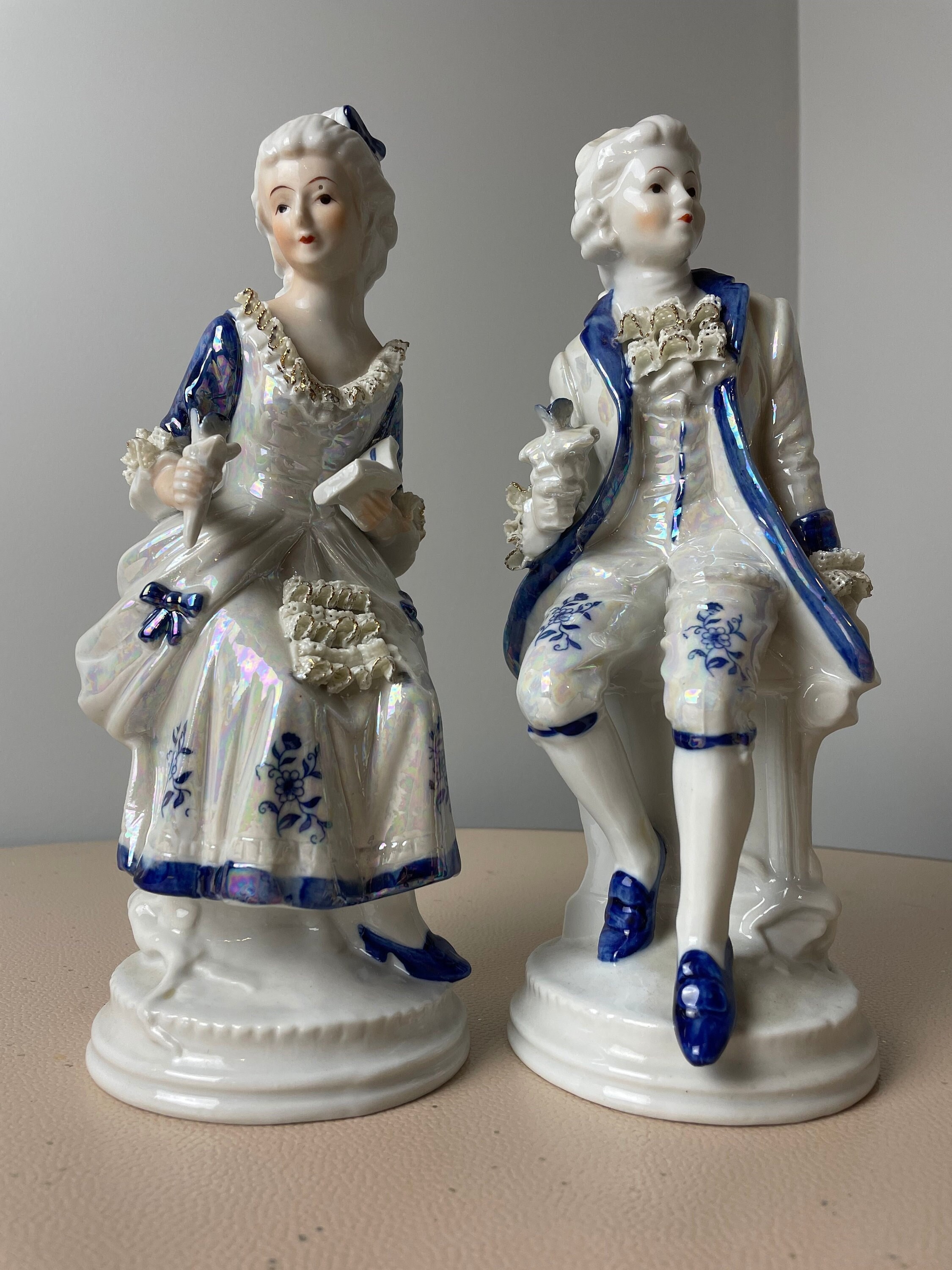 Vintage Blue & White 10 Porcelain Couple Figurines Rare Collectible Set ...