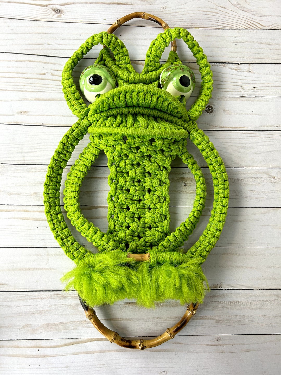 Handmade Macrame Green Frog Wall Hanging | Kitchen Bathroom Towel ...