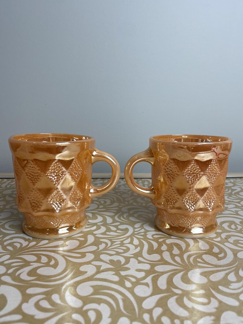 Vintage Kimberly Peach Lusterware Coffee Mugs | 2pcs Fire King Anchor ...