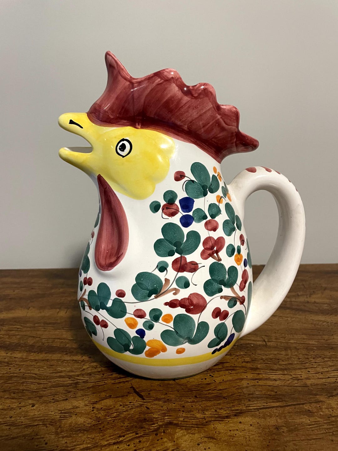 Vintage Ceramic Italian Rooster Art Pottery Pitcher Jug | Hand Painted ...