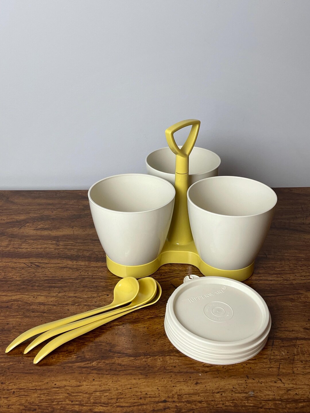 Vintage Tupperware Sauce Caddy With Spoons & Lids | Yellow Taupe Trio ...