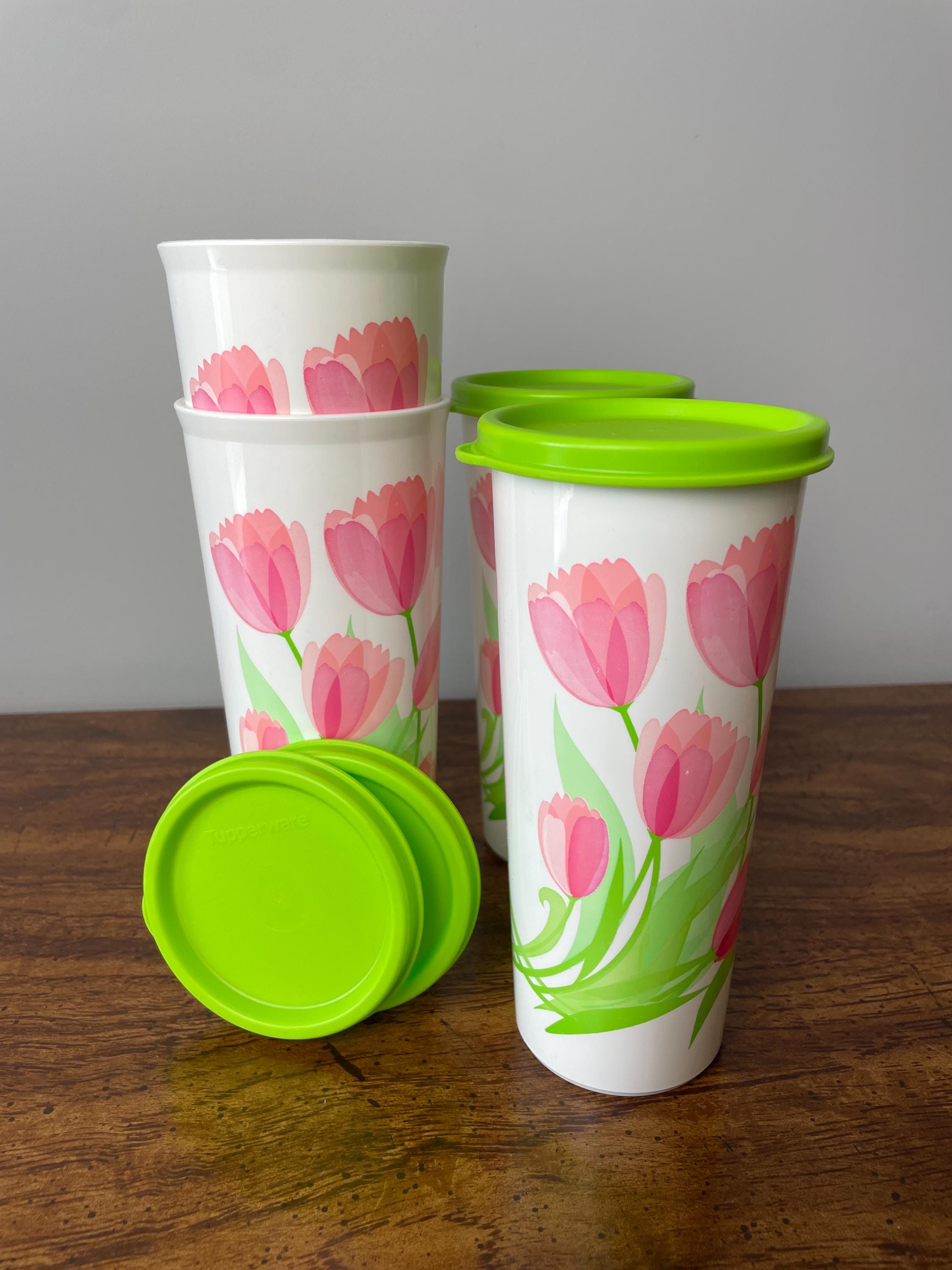 Rare 4pc Tupperware Springtime Pink Tulip 16oz Tumblers With Lids ...