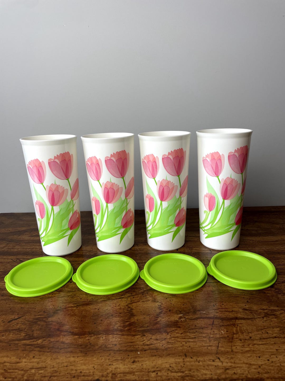Rare 4pc Tupperware Springtime Pink Tulip 16oz Tumblers With Lids ...
