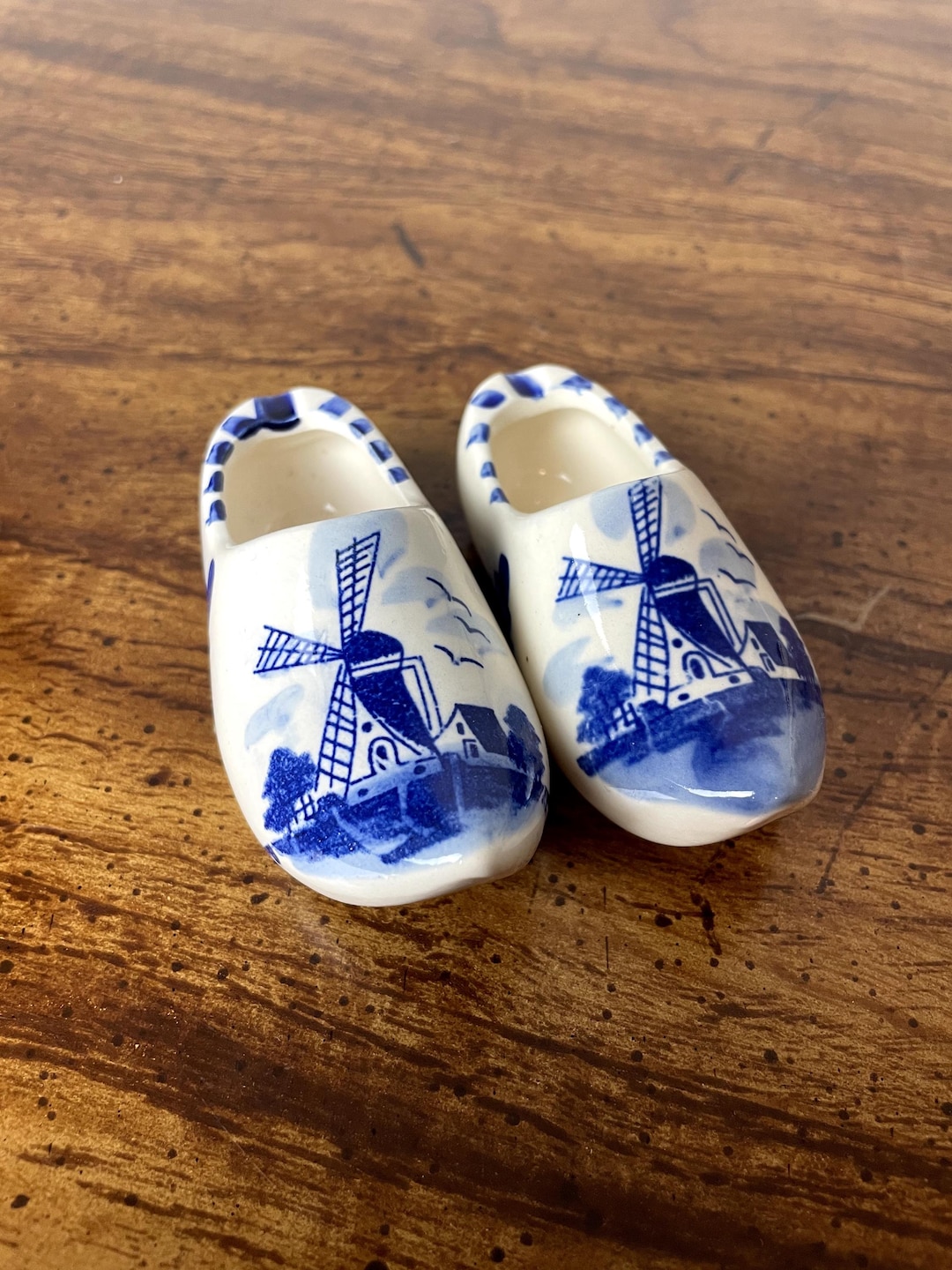 Vintage Pair of 3" Holland Delft Blue Ceramic Clog Shoes | Hand-painted ...