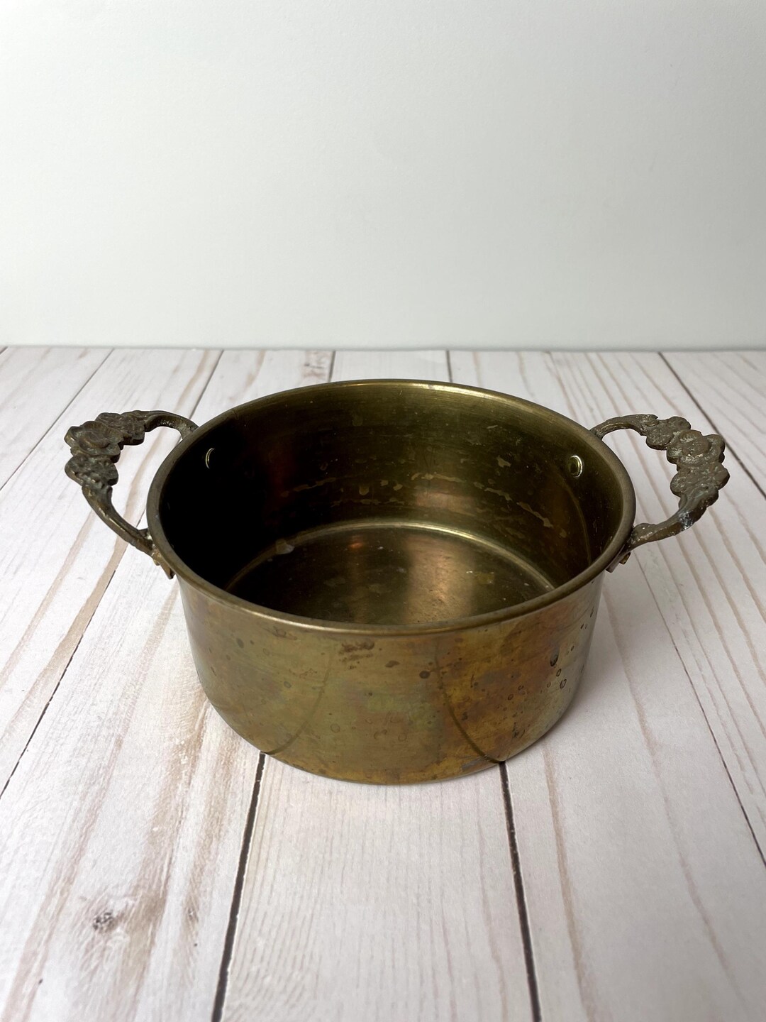 Vintage Brass Floral Handled Vessel | Antique Brass Cooking Pot With ...
