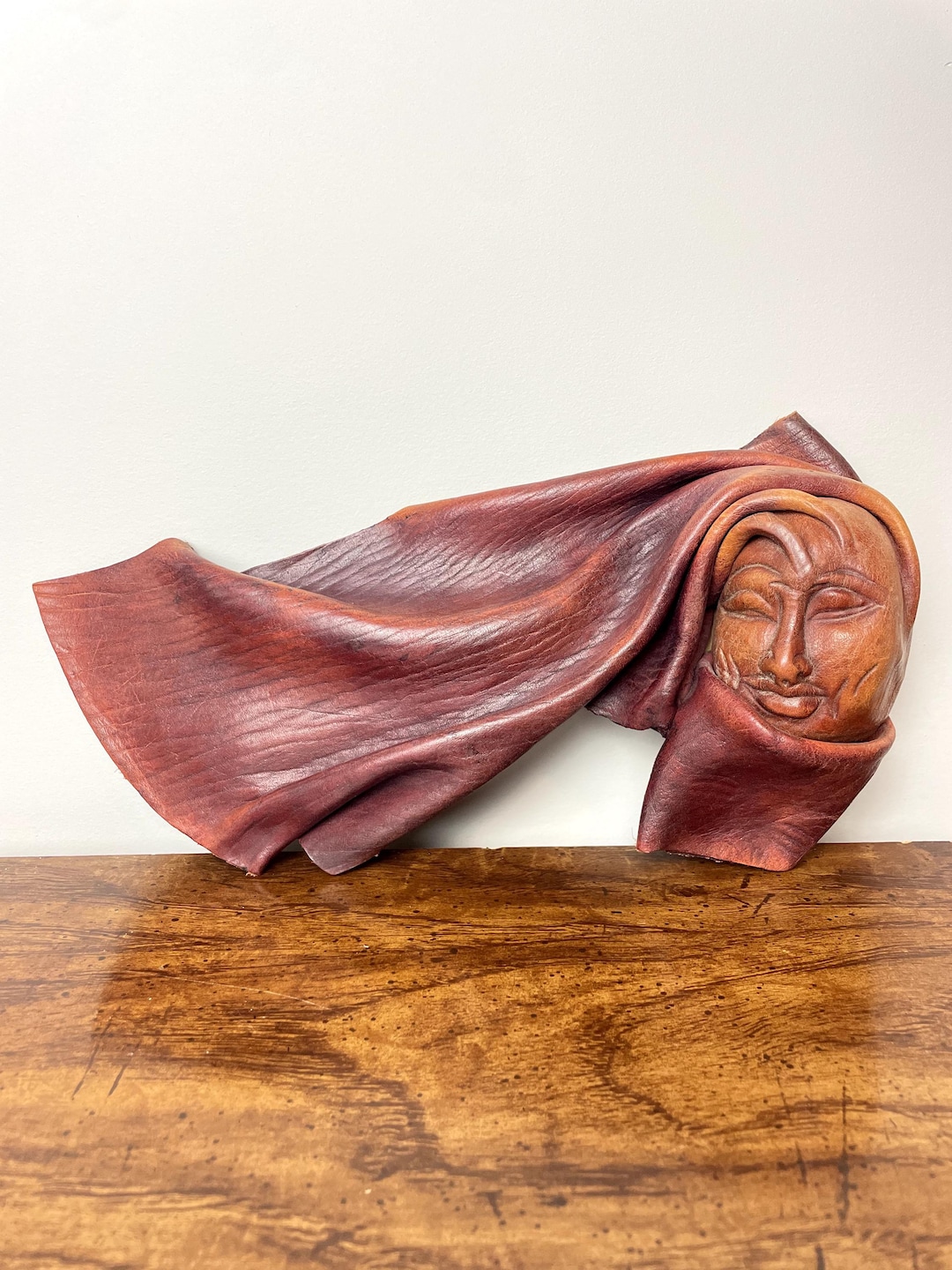 Leather Molded Face Artwork | Signed Artist Leather Wall Art | Sculpted ...