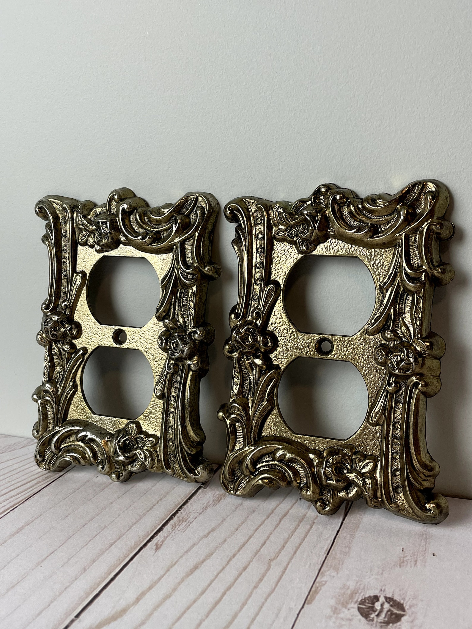 Vintage Brass Electrical Outlet Cover 1960's Ornate Metal Switch Plate ...