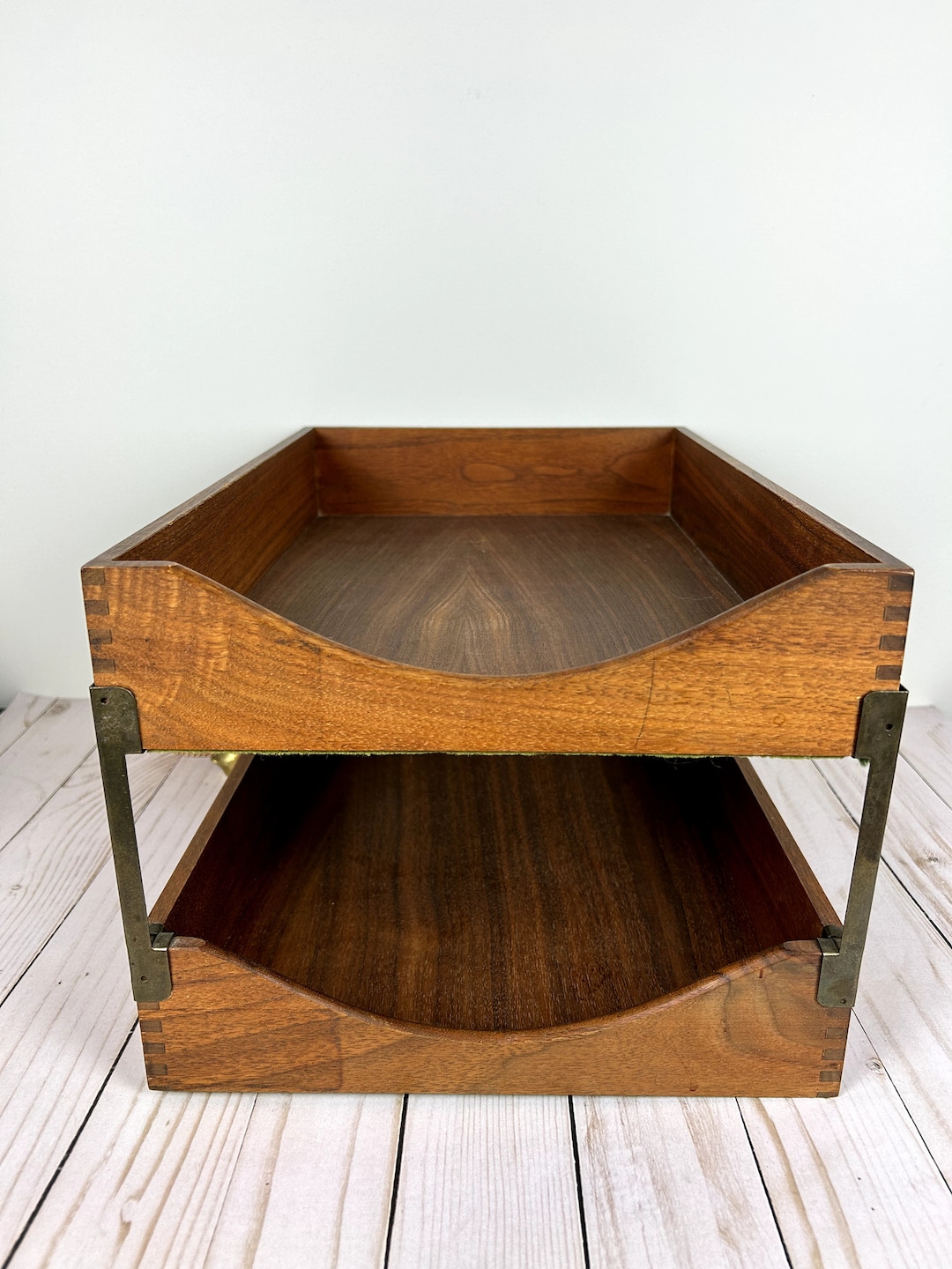 Vintage 2-level Wood Desk Tray Organizer | Wooden Office Accessories ...