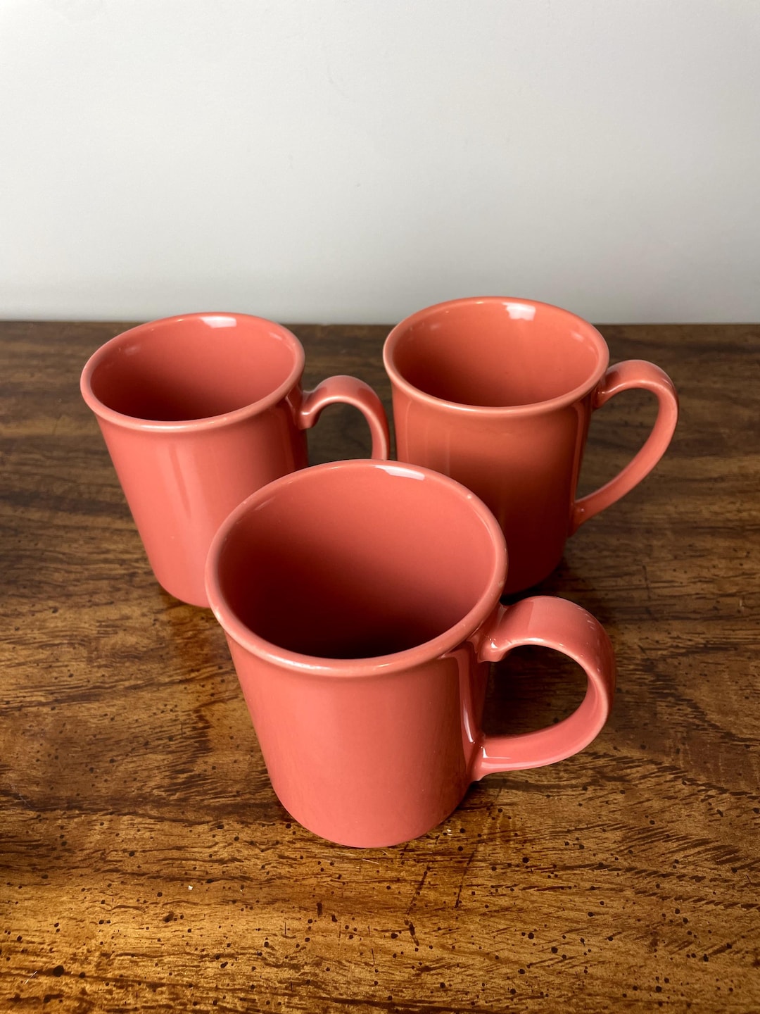 Vintage Coral Pink Salmon Corning Coffee Mugs | Set of 3 Ceramic ...