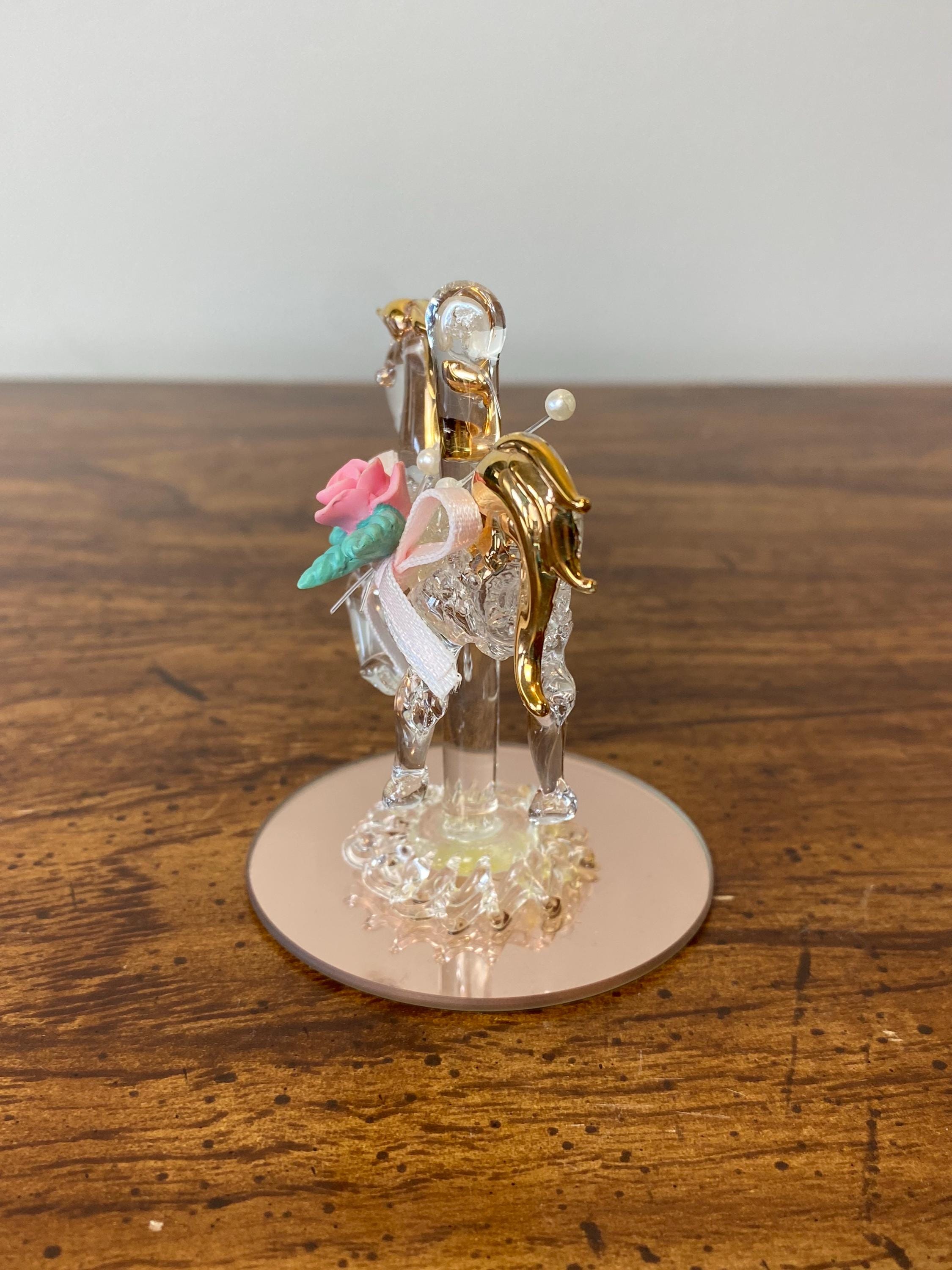 Vintage Crystal Glass Carousel Horse Figurine W/ Gold & Pearl Accents ...