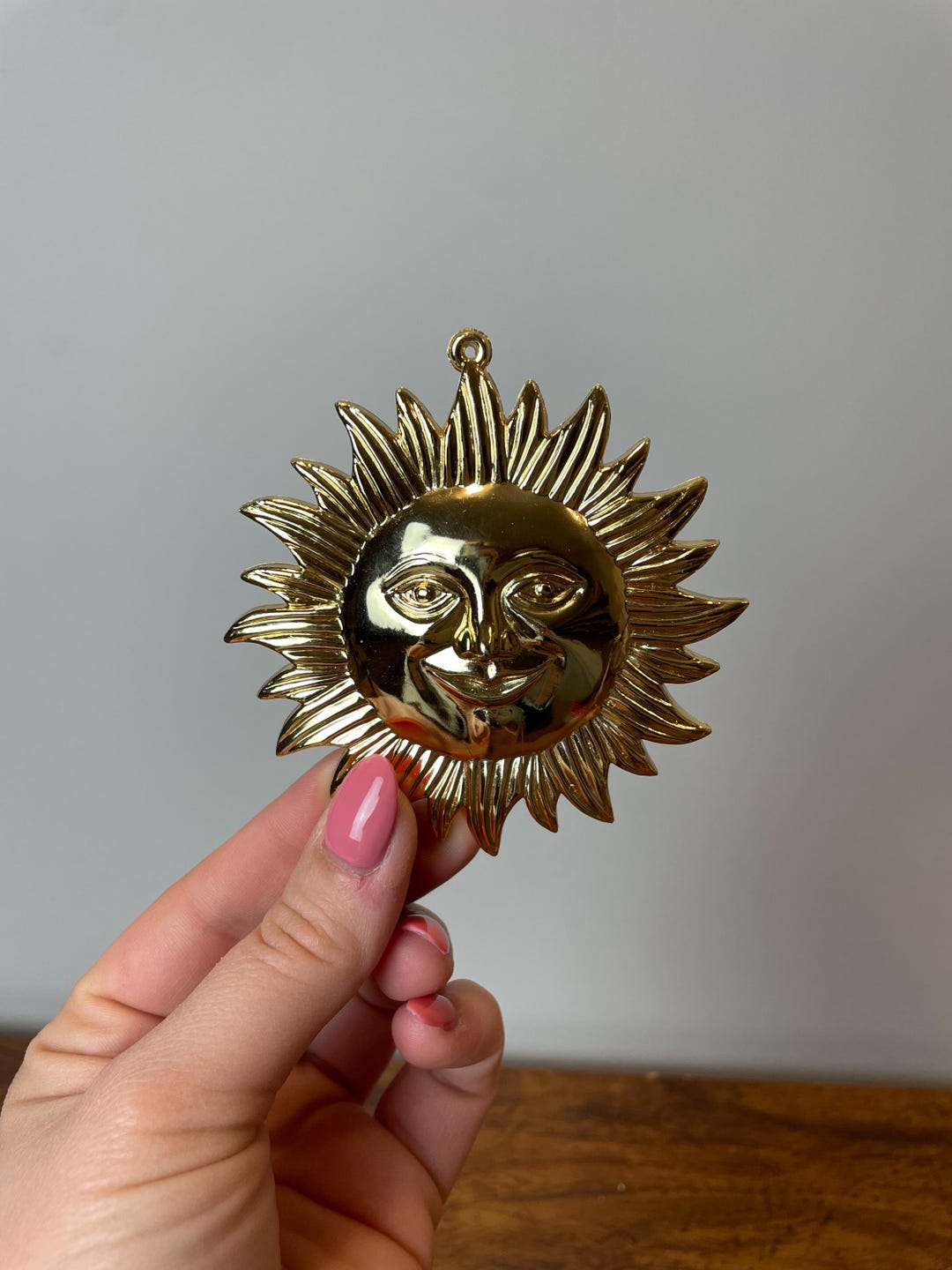 Vintage Gold Tone Plastic Smiley Moon Hanging Ornament | Celestial Wall ...