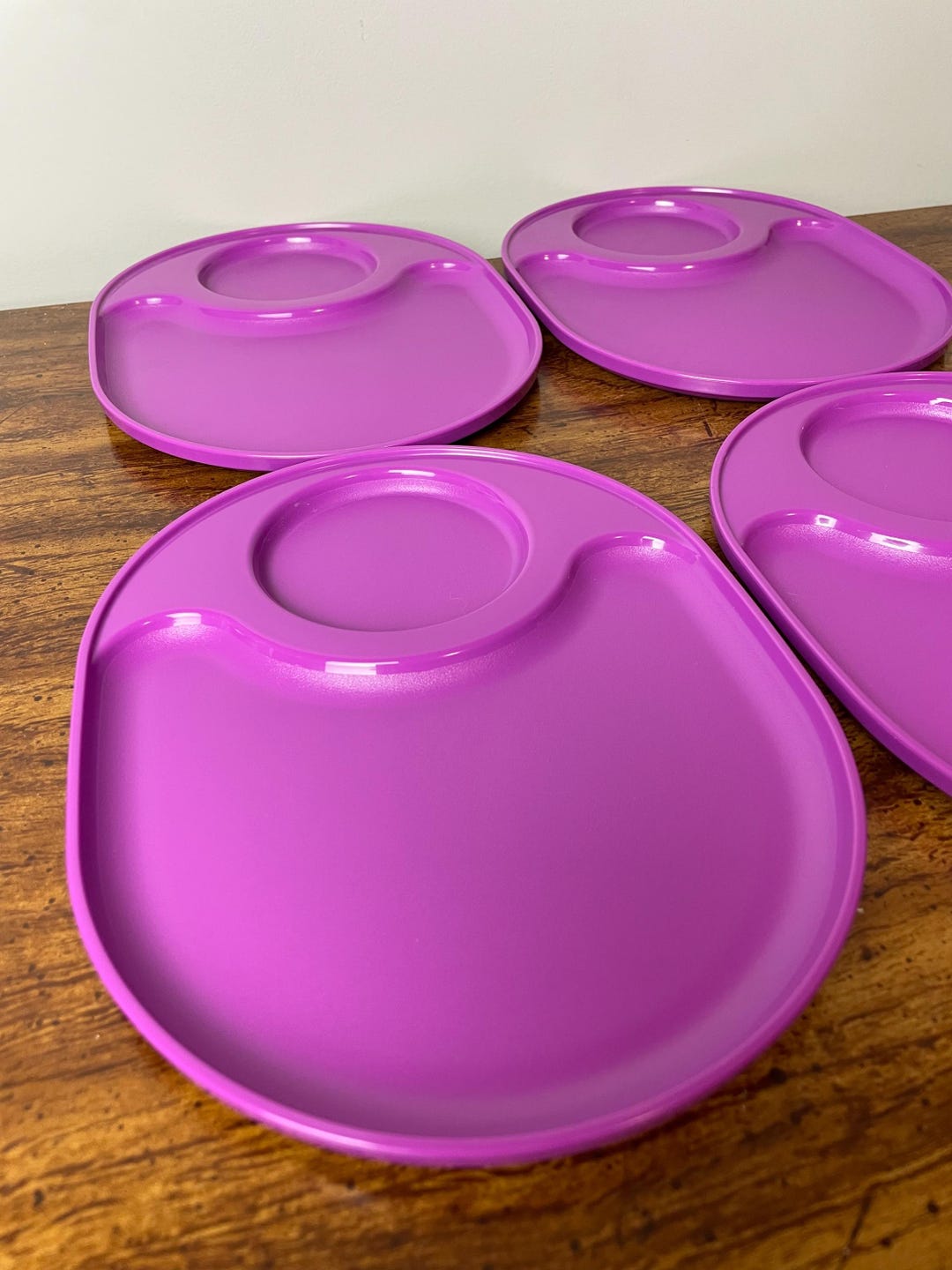 Set of 4 Tupperware Snackatizer Plates - Purple Divided Trays With Cup ...