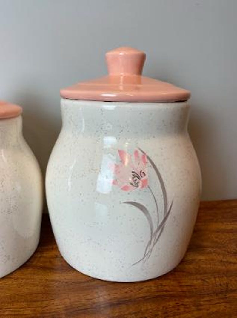 Vintage Speckled Ceramic Canisters | Floral Design Storage Container ...