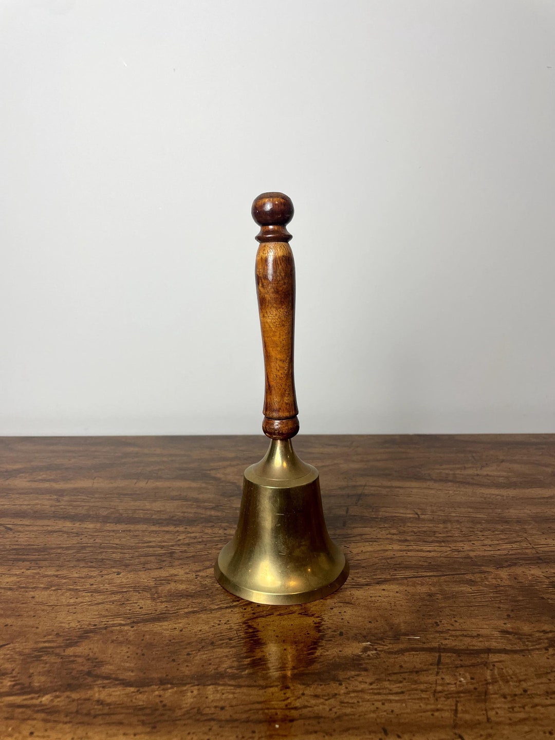 Vintage Handheld Brass School Bell With Wooden Handle | Rustic Antique ...