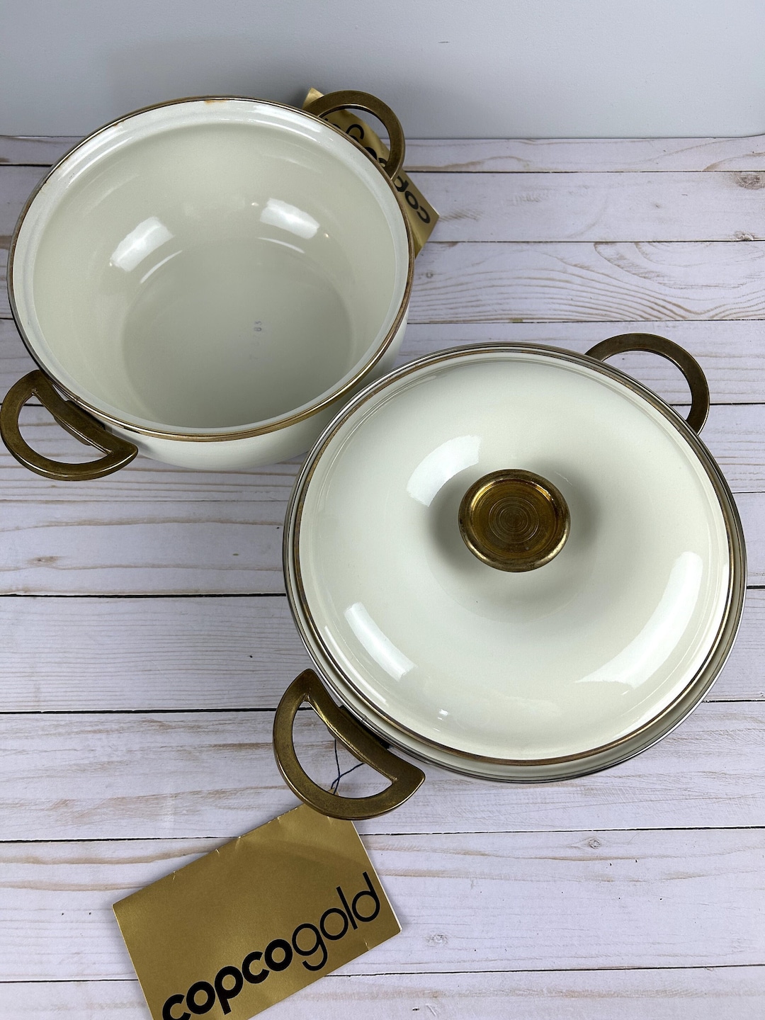 Vintage 3pcs Copco Gold Enameled 2.5 QT Dutch Oven Pot Set - Sam ...