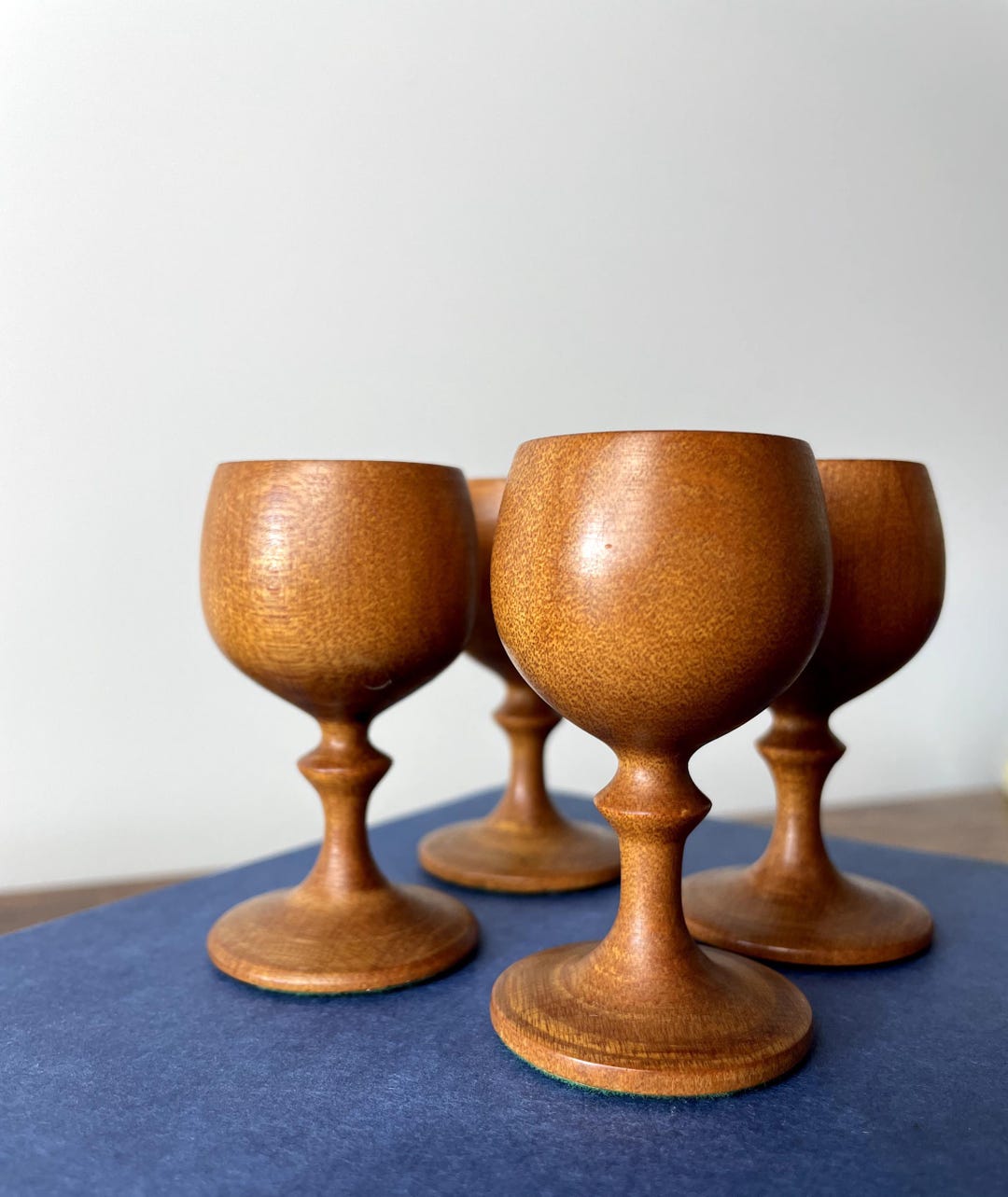 Vintage Handmade Mini Wooden Goblets - Set of 4 Small Rustic Chalices ...