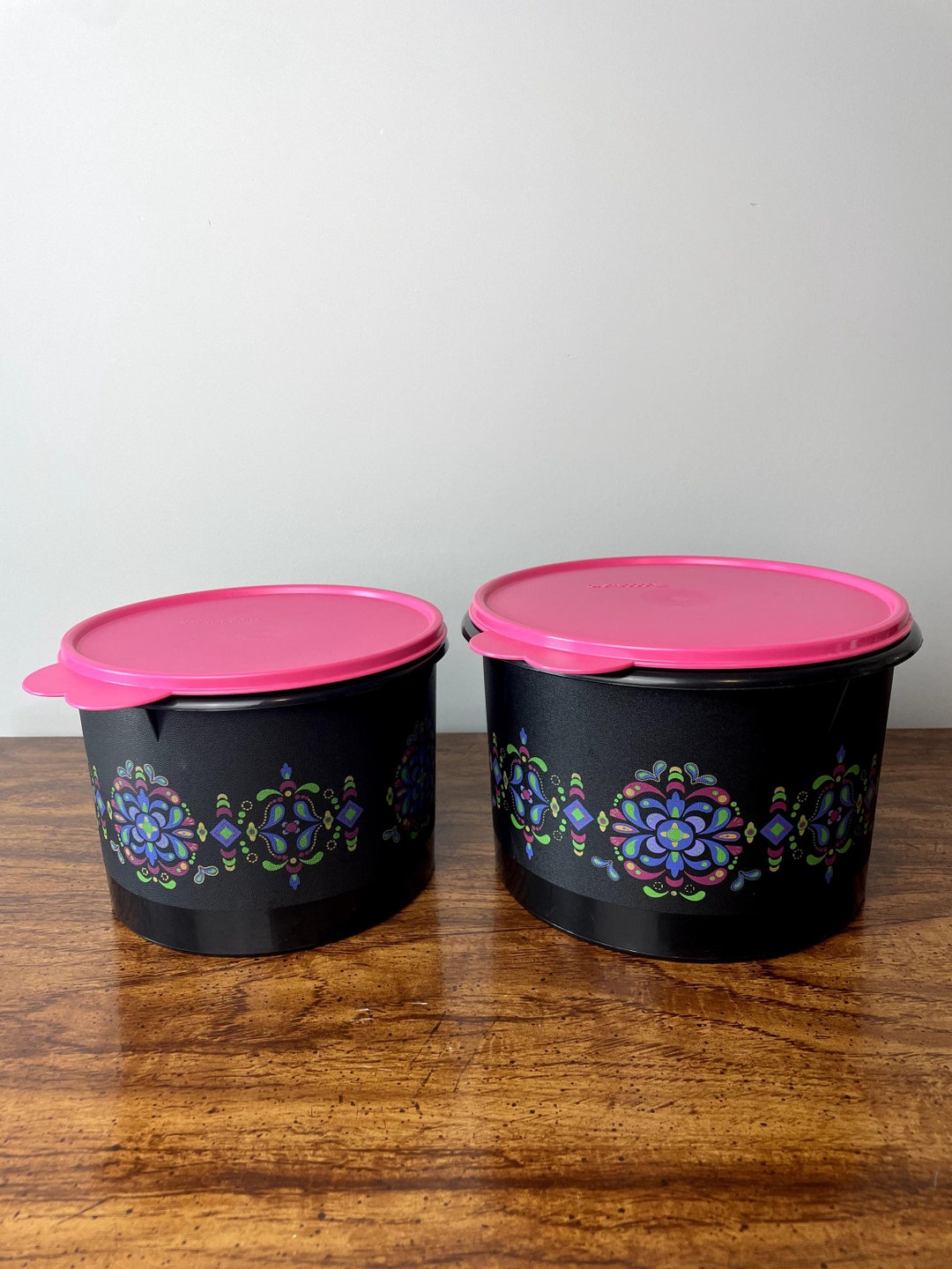 Rare Tupperware Pattern Kaliopi Fiesta Set - 2pc Stacking Canisters ...