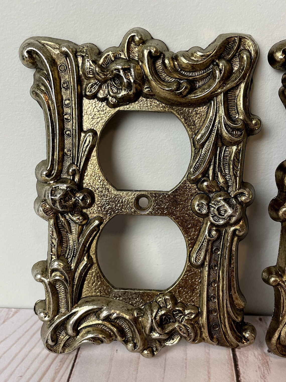 Vintage Brass Electrical Outlet Cover 1960's Ornate Metal Switch Plate ...